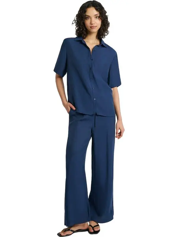 Onia Crinkle Oversized Short Sleeve Shirt - Deep Navy