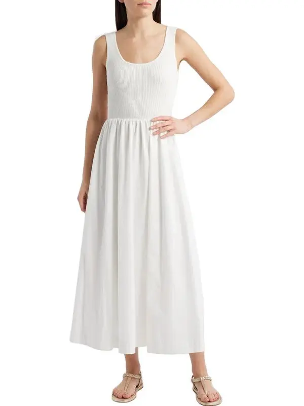Moon River Sleeveless Mixed Media Maxi Dress - Ivory