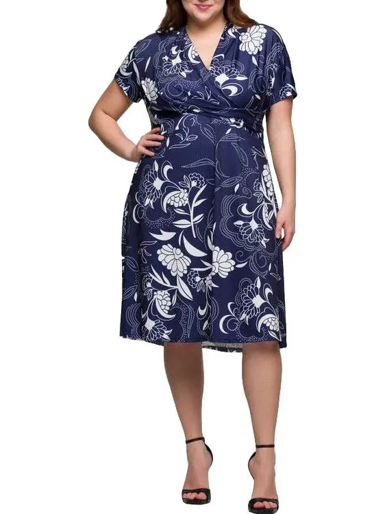 24SEVEN COMFORT APPAREL Floral Knit Midi Dress - Navy Multi