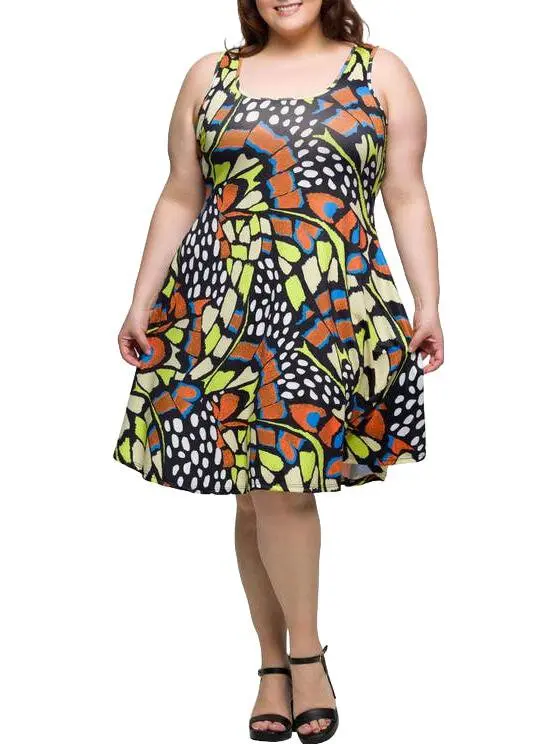 24SEVEN COMFORT APPAREL Print A-line Dress - Orange Multi
