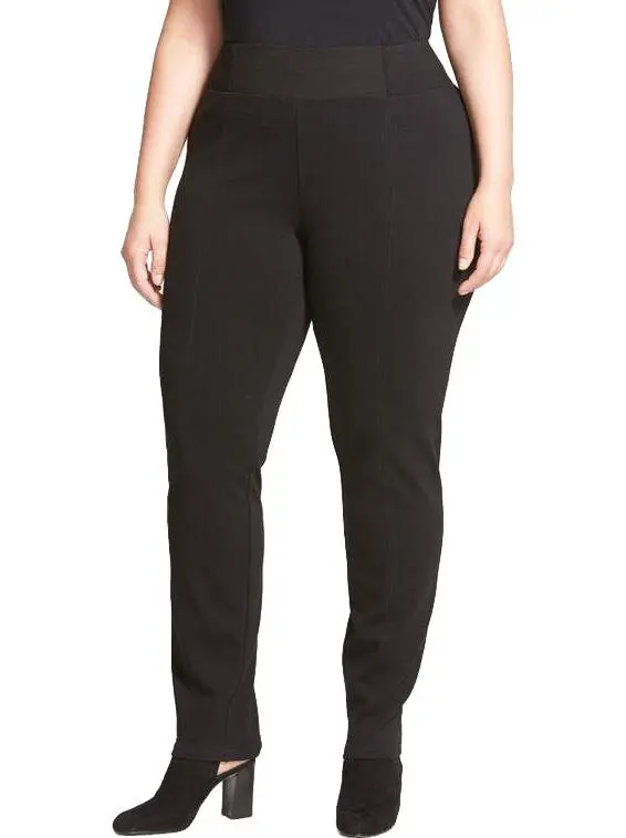 Eileen Fisher Slim Knit Pants With Yoke Detail - Black
