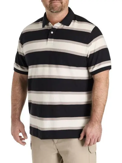 HARBOR BAY BY DXL Big & Tall Tonal Striped Rugby Polo Shirt - Black