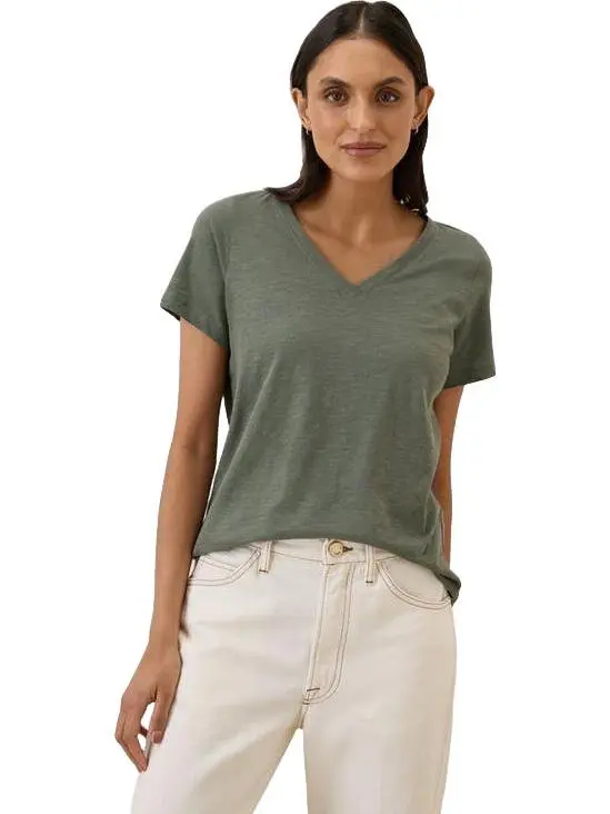 PACT Organic Cotton Featherweight Slub V-neck Tee - Castor Green
