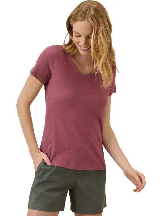 PACT Organic Cotton Featherweight Slub V-neck Tee - Mauve