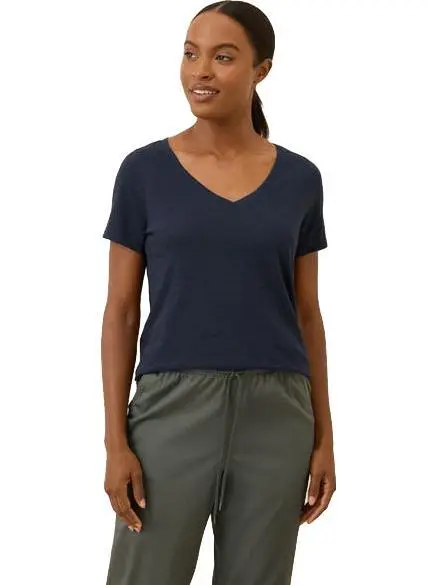 PACT Organic Cotton Featherweight Slub V-neck Tee - Midnight Blue