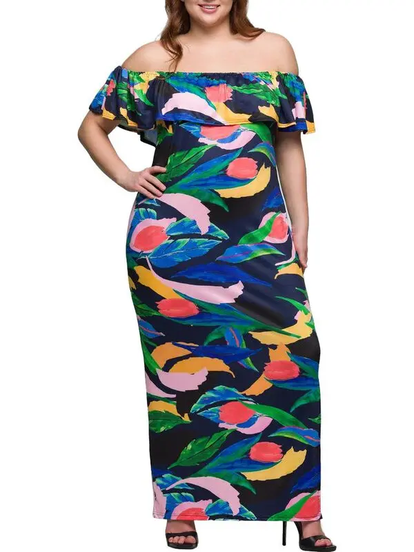 24SEVEN COMFORT APPAREL Floral Knit Maxi Dress - Green Multi