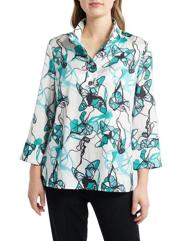 Ming Wang Abstract Print Button-up Shirt - Emerald Awe Multi