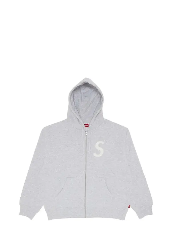 Supreme Logo Zip Up Hooded Sweatshirt - Grey