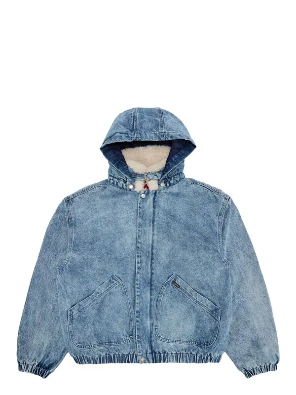 Supreme Faux Shearling Lined Denim Bomber Jacket - Blue