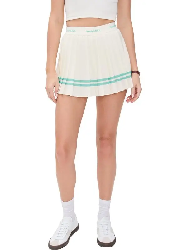SPORTY & RICH Serif Logo Pleated Skirt - Coconut/caribbean