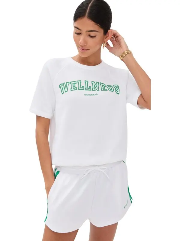 SPORTY & RICH Wellness Ivy Flocked Sweatshirt - White/verde