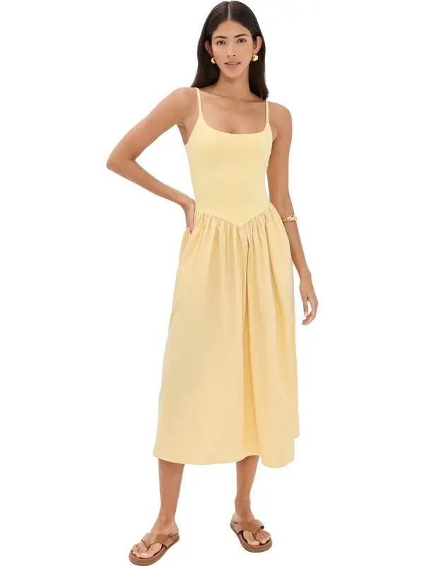LE BOP Alix Mixed Fabric Tank Dress - Butter Yellow