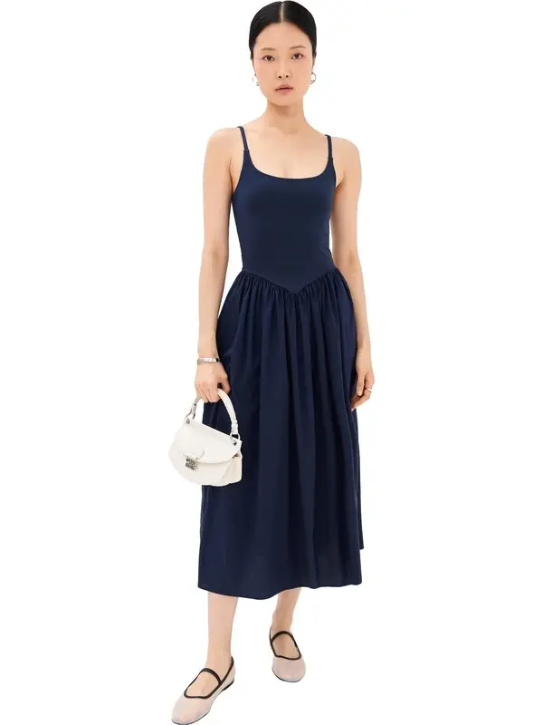 LE BOP Alix Mixed Fabric Tank Dress - Navy