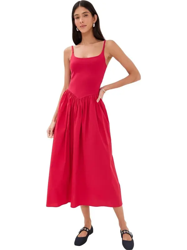 LE BOP Alix Mixed Fabric Tank Dress - Poppy Red
