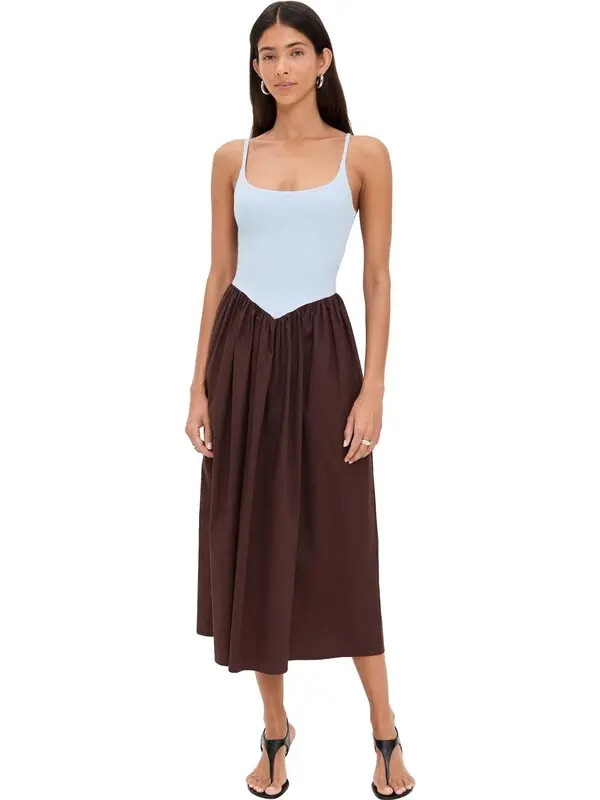 LE BOP Alix Mixed Fabric Tank Dress - Sky/chocolate
