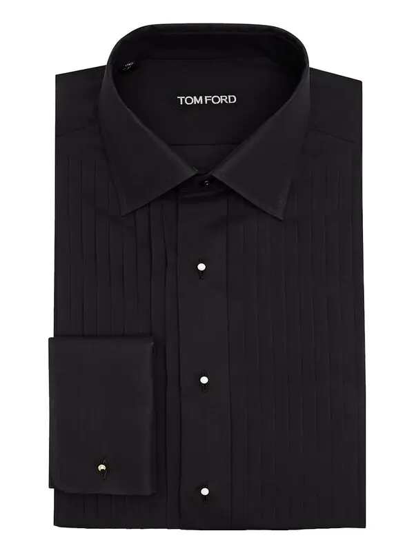 TOM FORD Voile Plisse Pastron Dress Shirt - Black