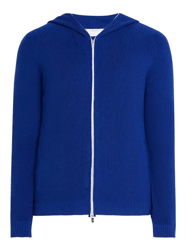 Bergdorf Goodman Rib-knit Hooded Zip Sweater - Blupat