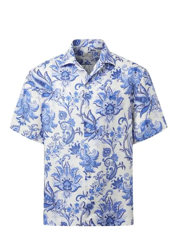 Etro Paisley Linen Bowling Shirt - Blue