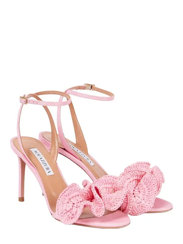 AQUAZZURA Noches Tropicales 85 Raffia Sandals - Pink