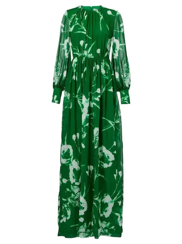 Erdem Floral Silk Voile Gown - Green