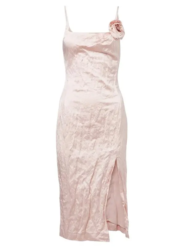Blumarine Floral-appliqué Satin Midi Dress - Pink