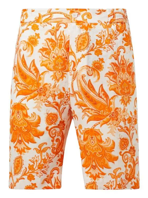 Etro Paisley Linen Bermuda Shorts - Orange