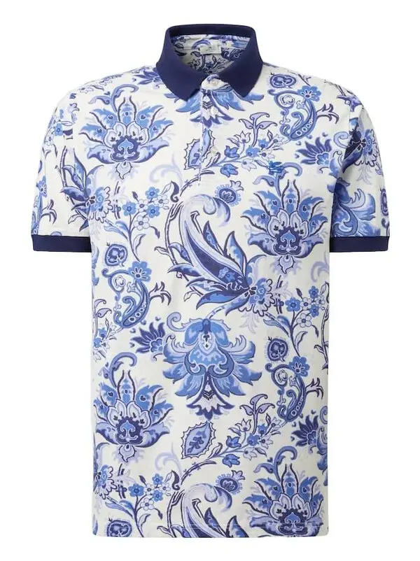 Etro Floral Cotton Piqué Polo Shirt - Blue