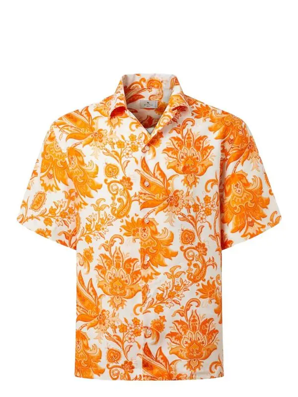 Etro Paisley Linen Bowling Shirt - Orange