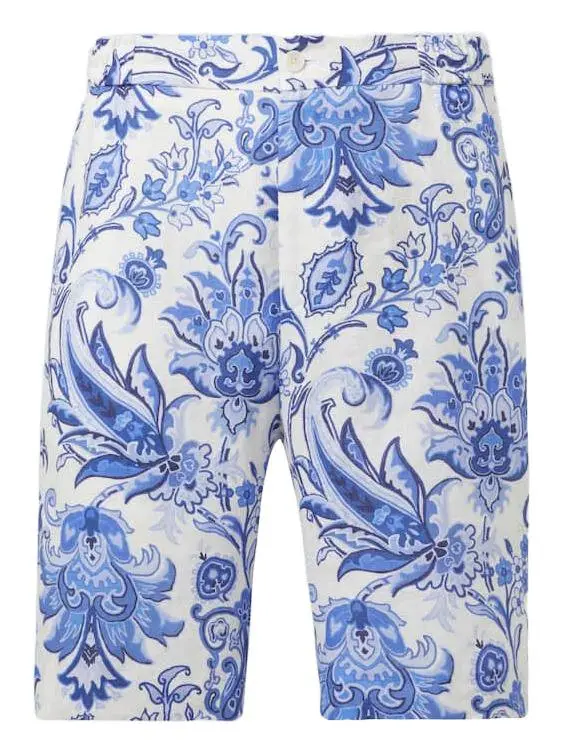 Etro Paisley Linen Bermuda Shorts - Blue