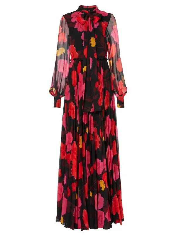 Erdem Floral Pleated Voile Gown - Multicoloured