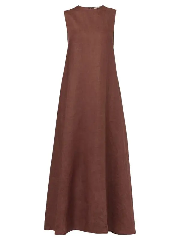Asceno Tallin Linen Maxi Dress - Brown