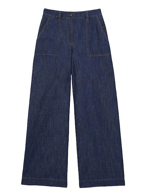 REISS Ashby Linen-blend Denim Trousers - Indigo