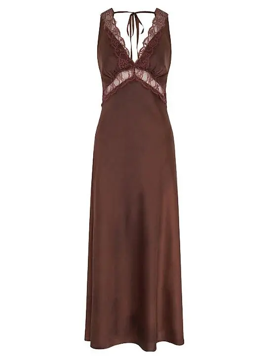 OMNES Aurelia Lace-trim Maxi Dress - Brown