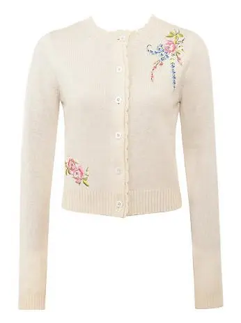House Of Cb Anjou Floral-embroidered Wool Knitted Cardigan - Cream Floral