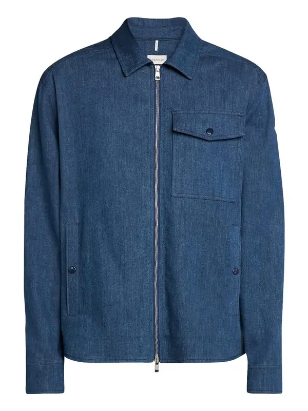 Moncler Zip-front Denim Overshirt - Dark Blue