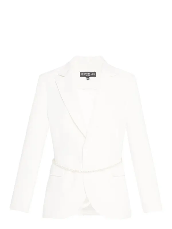 Generation Love Martina Belted Crepe Blazer - White