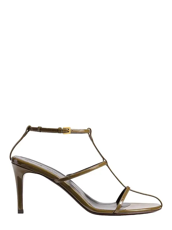 Khaite Leather T-strap Sandals - Dark Olive