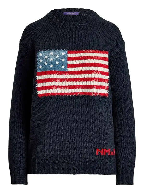 Ralph Lauren Sequin Flag Cashmere Sweater - Navy