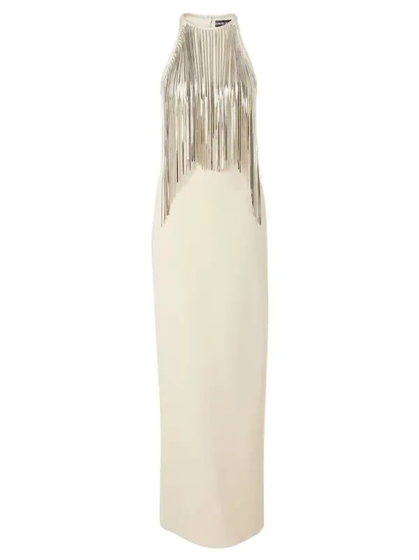 David Koma Chain-trimmed Crepe Gown - Beige