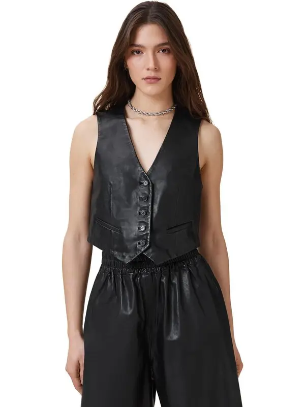 ALLSAINTS Arla Leather Waistcoat - Black