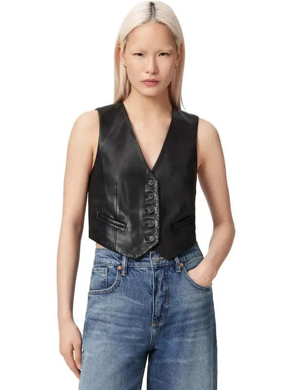 ALLSAINTS Arla Sleeveless Leather Vest - Black