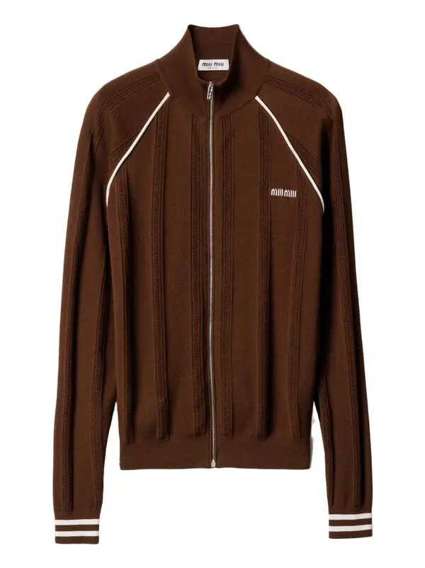 Miu Miu Cotton Cardigan - Cocoa Brown/natural