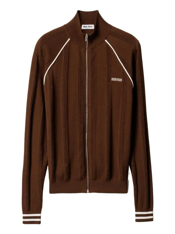 Miu Miu Cotton Cardigan - Cocoa Brown/natural