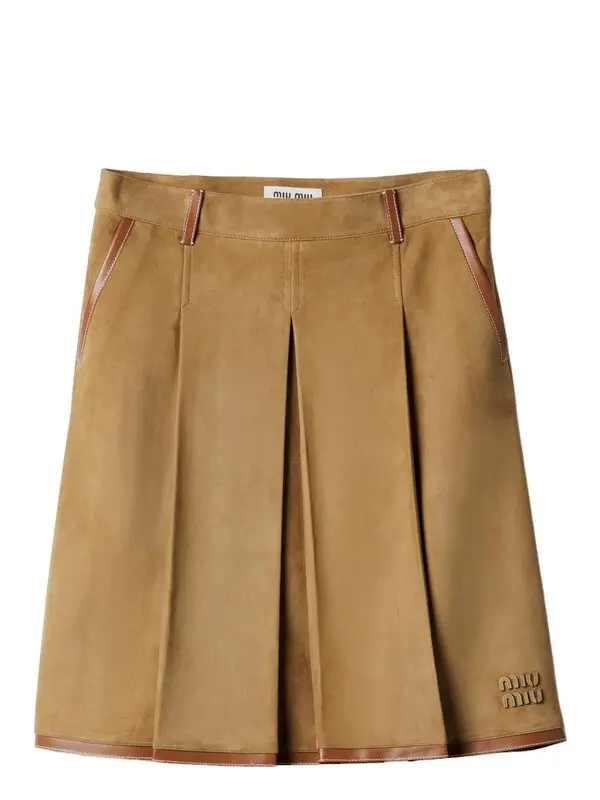 Miu Miu Pleated Suede Skirt - Malt Beige
