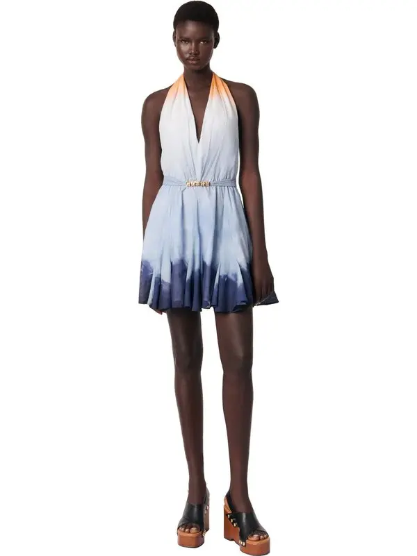 Maje Cotton Mini Tie-dye Dress - Blue Tie And Dye Print
