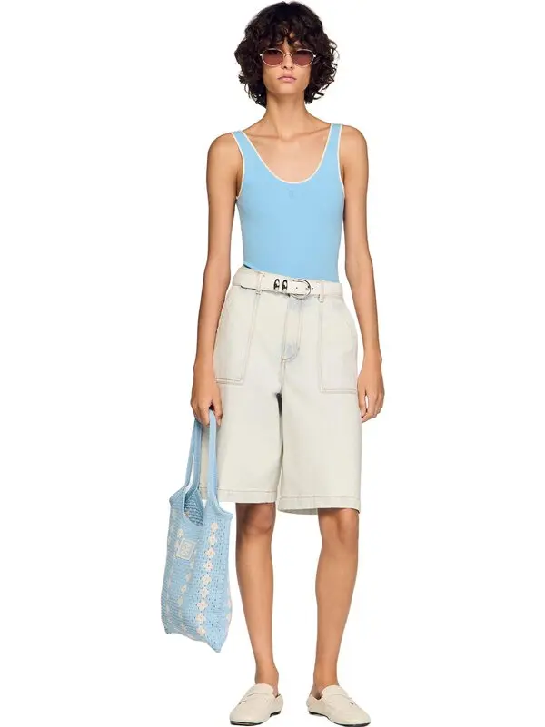 Sandro Fine Knit Bodysuit - Sky Blue