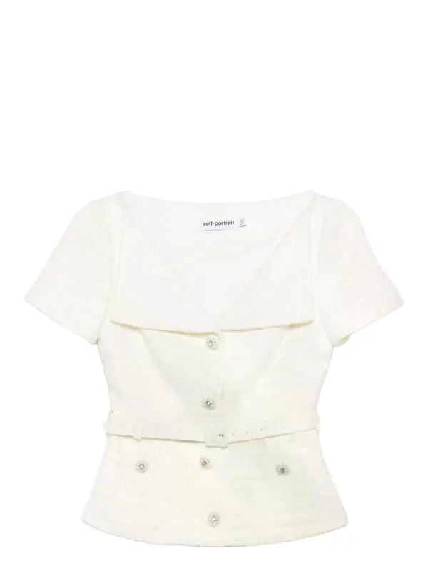 SELF-PORTRAIT Bouclé Top - White