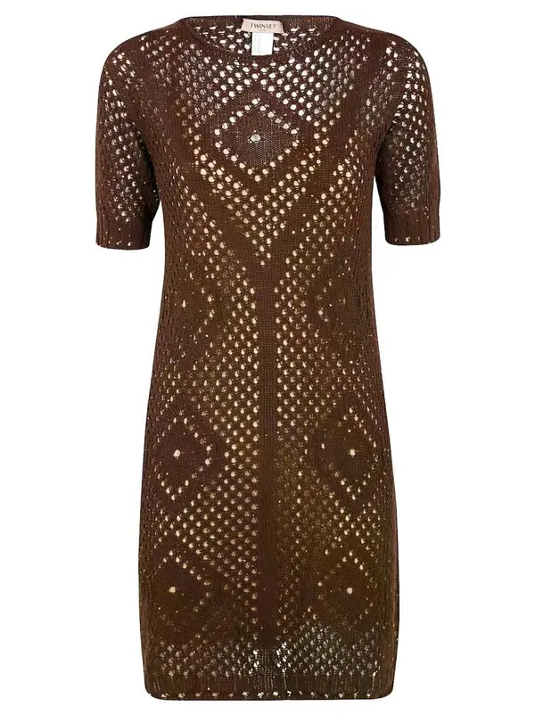 TWINSET Lattice-knit Mini Dress - Brown