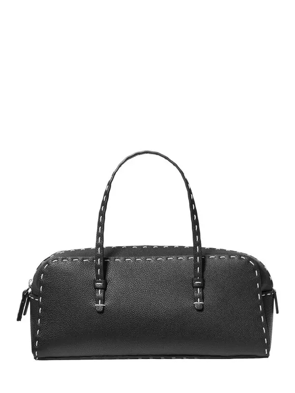 Michael Kors Roberta Hand-stitched Pebbled Leather Satchel - Black