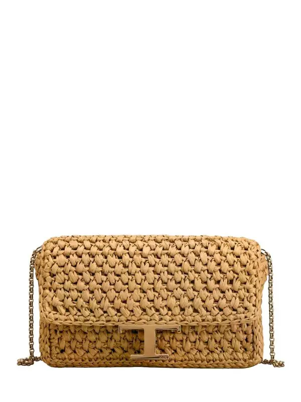 TOD'S Mini Raffia Crossbody Bag - Neutrals